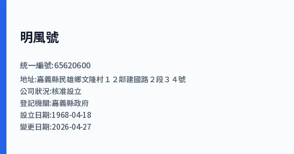 明風號的照片-統編 65620600(嘉義縣) 公司登記資料與營業項目詳細圖表
