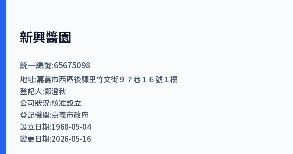 新興醬園的照片-統編 65675098(嘉義市) 公司登記資料與營業項目詳細圖表