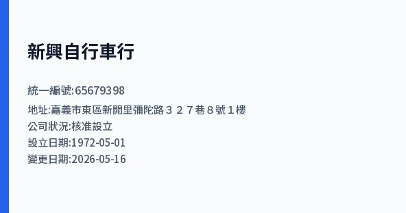 新興自行車行的照片-統編 65679398(嘉義市) 公司登記資料與營業項目詳細圖表