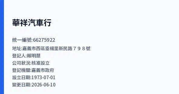 華祥汽車行的照片-統編 66275922(嘉義市) 公司登記資料與營業項目詳細圖表