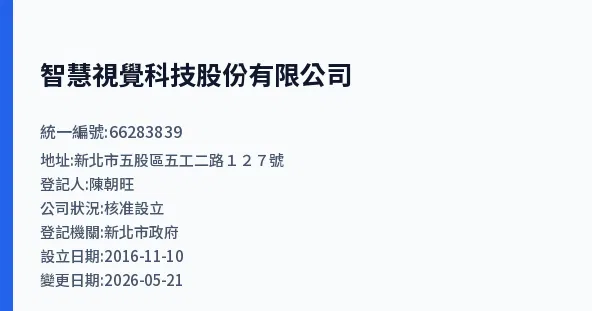 智慧視覺科技股份有限公司的照片-統編 66283839(新北市) 公司登記資料與營業項目詳細圖表
