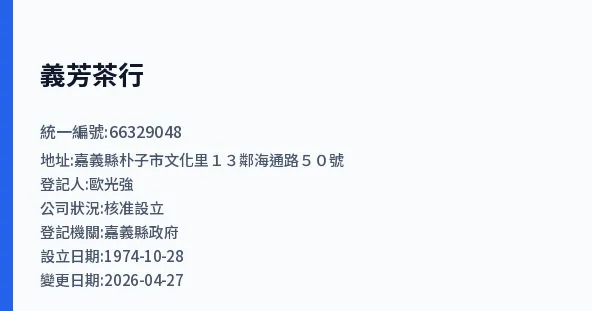 義芳茶行的照片-統編 66329048(嘉義縣) 公司登記資料與營業項目詳細圖表