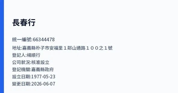 長春行的照片-統編 66344478(嘉義縣) 公司登記資料與營業項目詳細圖表
