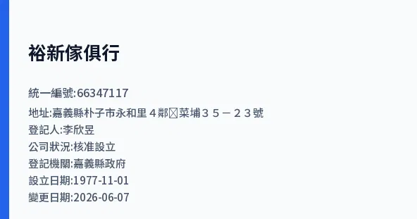 裕新傢俱行的照片-統編 66347117(嘉義縣) 公司登記資料與營業項目詳細圖表