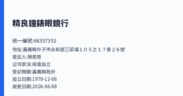 精良鐘錶眼鏡行的照片-統編 66357352(嘉義縣) 公司登記資料與營業項目詳細圖表