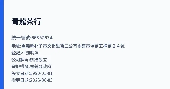 青龍茶行的照片-統編 66357634(嘉義縣) 公司登記資料與營業項目詳細圖表