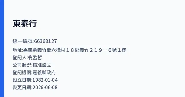 東泰行的照片-統編 66368127(嘉義縣) 公司登記資料與營業項目詳細圖表