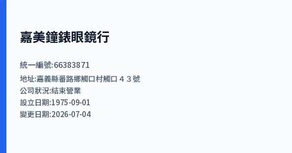嘉美鐘錶眼鏡行的照片-統編 66383871(嘉義縣) 公司登記資料與營業項目詳細圖表
