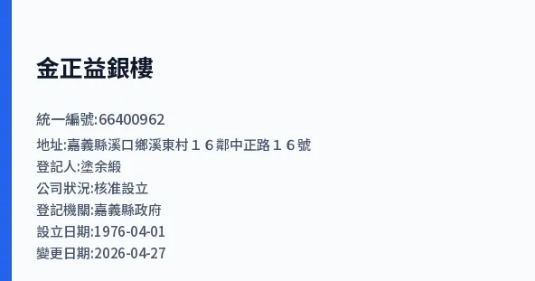 金正益銀樓的照片-統編 66400962(嘉義縣) 公司登記資料與營業項目詳細圖表