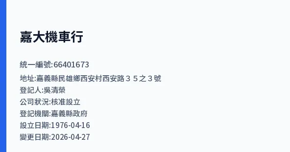 嘉大機車行的照片-統編 66401673(嘉義縣) 公司登記資料與營業項目詳細圖表