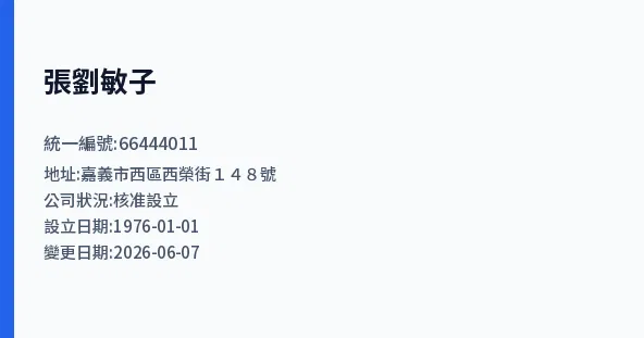 張劉敏子的照片-統編 66444011(嘉義市) 公司登記資料與營業項目詳細圖表