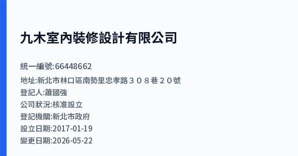 九木室內裝修設計有限公司的照片-統編 66448662(新北市) 公司登記資料與營業項目詳細圖表
