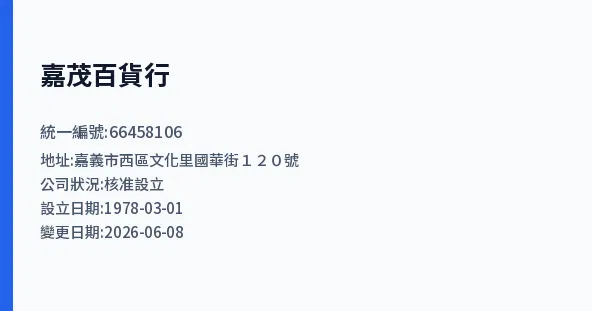 嘉茂百貨行的照片-統編 66458106(嘉義市) 公司登記資料與營業項目詳細圖表
