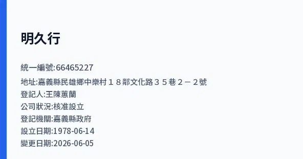 明久行的照片-統編 66465227(嘉義縣) 公司登記資料與營業項目詳細圖表