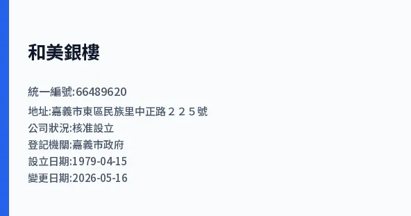 和美銀樓的照片-統編 66489620(嘉義市) 公司登記資料與營業項目詳細圖表