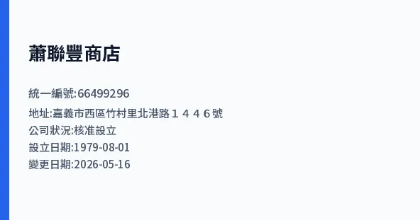 蕭聯豐商店的照片-統編 66499296(嘉義市) 公司登記資料與營業項目詳細圖表