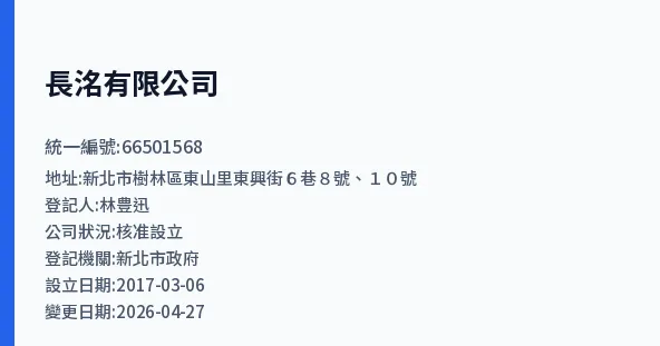 長洺有限公司的照片-統編 66501568(新北市) 公司登記資料與營業項目詳細圖表