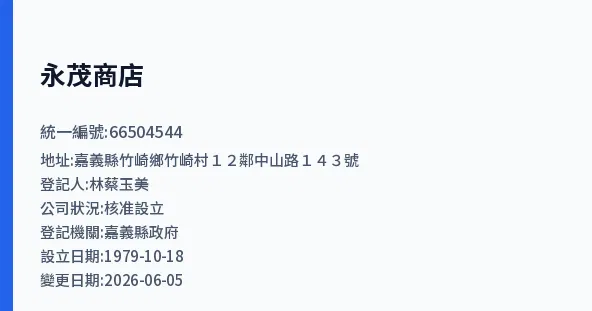 永茂商店的照片-統編 66504544(嘉義縣) 公司登記資料與營業項目詳細圖表