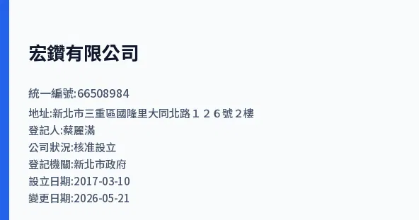 宏鑽有限公司的照片-統編 66508984(新北市) 公司登記資料與營業項目詳細圖表
