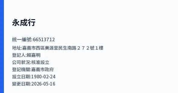 永成行的照片-統編 66513712(嘉義市) 公司登記資料與營業項目詳細圖表