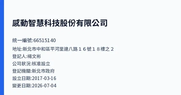 感動智慧科技股份有限公司的照片-統編 66515140(新北市) 公司登記資料與營業項目詳細圖表