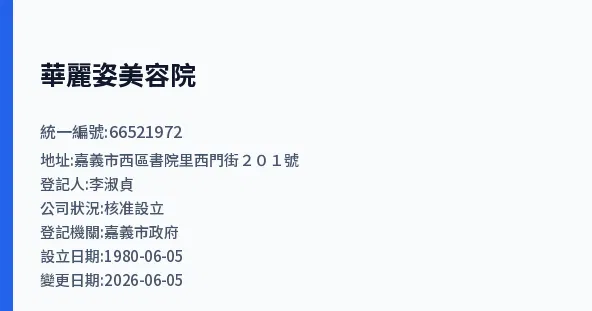 華麗姿美容院的照片-統編 66521972(嘉義市) 公司登記資料與營業項目詳細圖表