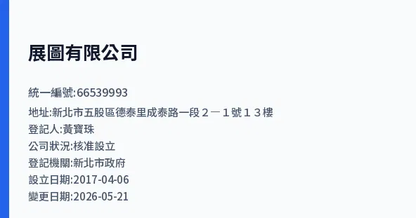 展圖有限公司的照片-統編 66539993(新北市) 公司登記資料與營業項目詳細圖表