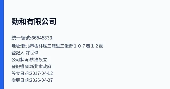 勁和有限公司的照片-統編 66545833(新北市) 公司登記資料與營業項目詳細圖表