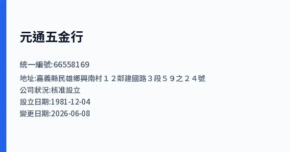 元通五金行的照片-統編 66558169(嘉義縣) 公司登記資料與營業項目詳細圖表