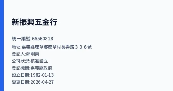 新振興五金行的照片-統編 66560828(嘉義縣) 公司登記資料與營業項目詳細圖表