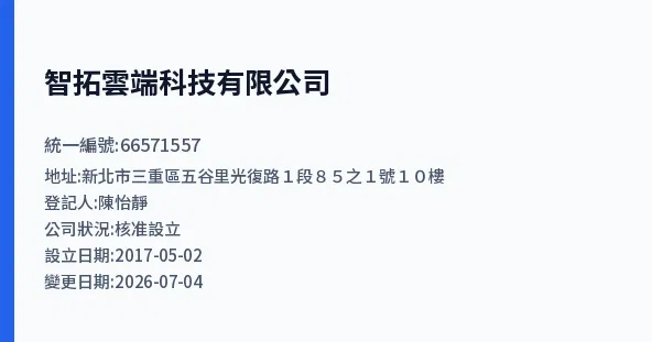 智拓雲端科技有限公司的照片-統編 66571557 公司登記資料與營業項目詳細圖表