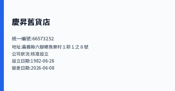 慶昇舊貨店的照片-統編 66573252(嘉義縣) 公司登記資料與營業項目詳細圖表