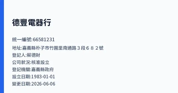德豐電器行的照片-統編 66581231(嘉義縣) 公司登記資料與營業項目詳細圖表