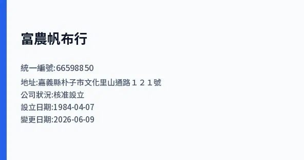 富農帆布行的照片-統編 66598850(嘉義縣) 公司登記資料與營業項目詳細圖表
