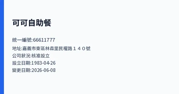 可可自助餐的照片-統編 66611777(嘉義市) 公司登記資料與營業項目詳細圖表