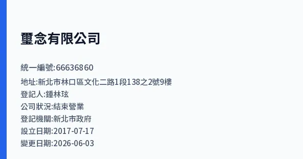 璽念有限公司的照片-統編 66636860(新北市) 公司登記資料與營業項目詳細圖表