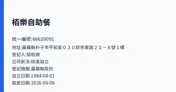 栢樂自助餐的照片-統編 66639091(嘉義縣) 公司登記資料與營業項目詳細圖表
