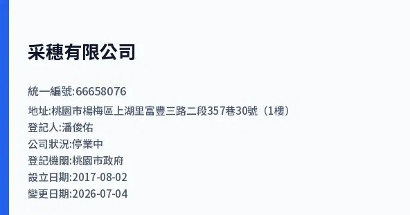 采穗有限公司的照片-統編 66658076(桃園市) 公司登記資料與營業項目詳細圖表