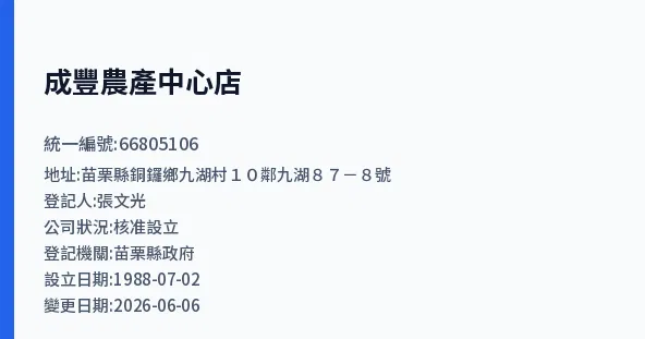 成豐農產中心店的照片-統編 66805106(苗栗縣) 公司登記資料與營業項目詳細圖表