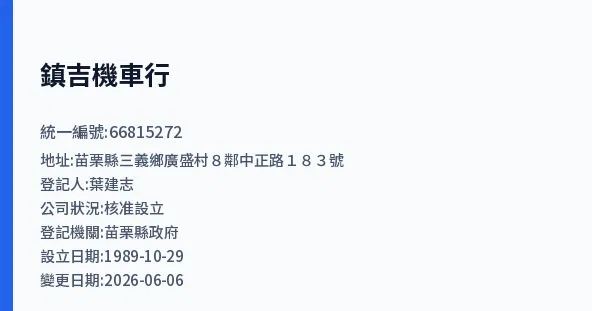 鎮吉機車行的照片-統編 66815272(苗栗縣) 公司登記資料與營業項目詳細圖表