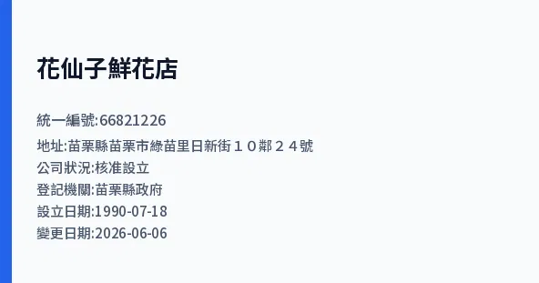 花仙子鮮花店的照片-統編 66821226(苗栗縣) 公司登記資料與營業項目詳細圖表