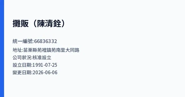 攤販(陳清銓)的照片-統編 66836332(苗栗縣) 公司登記資料與營業項目詳細圖表