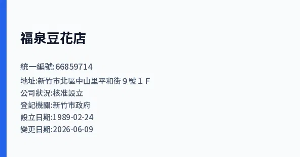 福泉豆花店的照片-統編 66859714(新竹市) 公司登記資料與營業項目詳細圖表