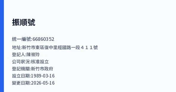振順號的照片-統編 66860352(新竹市) 公司登記資料與營業項目詳細圖表