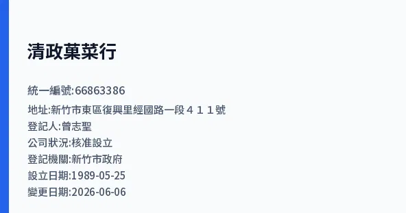 清政菓菜行的照片-統編 66863386(新竹市) 公司登記資料與營業項目詳細圖表