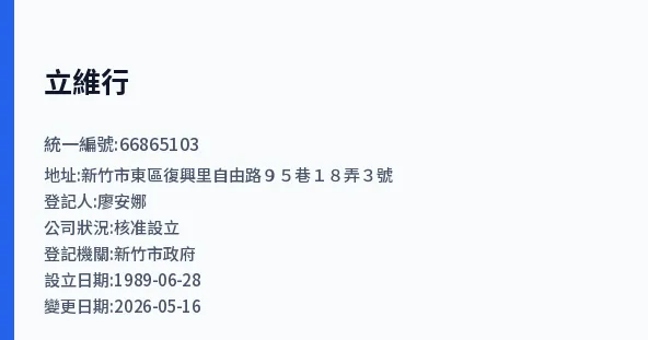 立維行的照片-統編 66865103(新竹市) 公司登記資料與營業項目詳細圖表