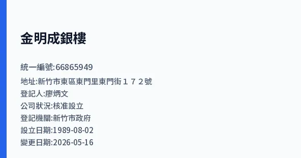 金明成銀樓的照片-統編 66865949(新竹市) 公司登記資料與營業項目詳細圖表
