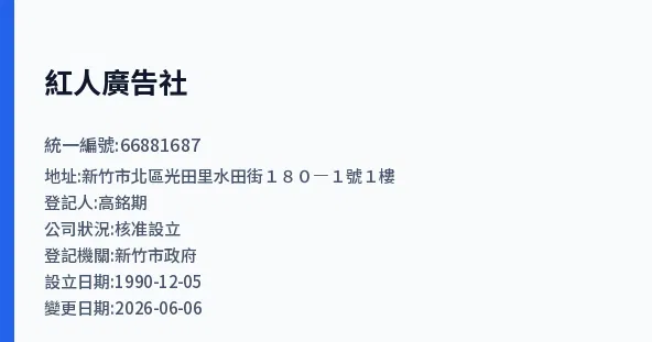 紅人廣告社的照片-統編 66881687(新竹市) 公司登記資料與營業項目詳細圖表