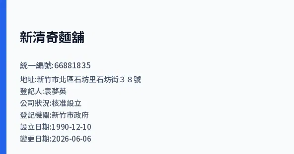 新清奇麵舖的照片-統編 66881835(新竹市) 公司登記資料與營業項目詳細圖表