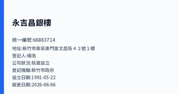 永吉昌銀樓的照片-統編 66883714(新竹市) 公司登記資料與營業項目詳細圖表